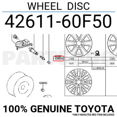4261160F50 Genuine Toyota WHEEL DISC 42611-60F50 | eBay