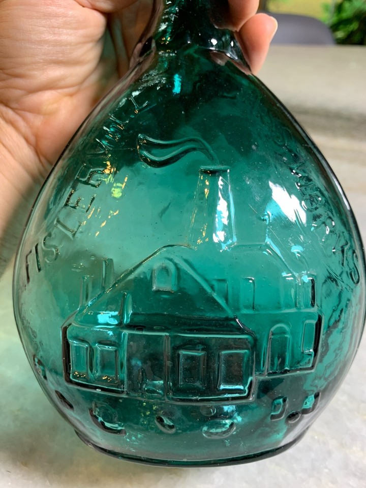 JENNY LIND Fislerville Glass Works Open Pontil Applied Top Bottle 1930s ...