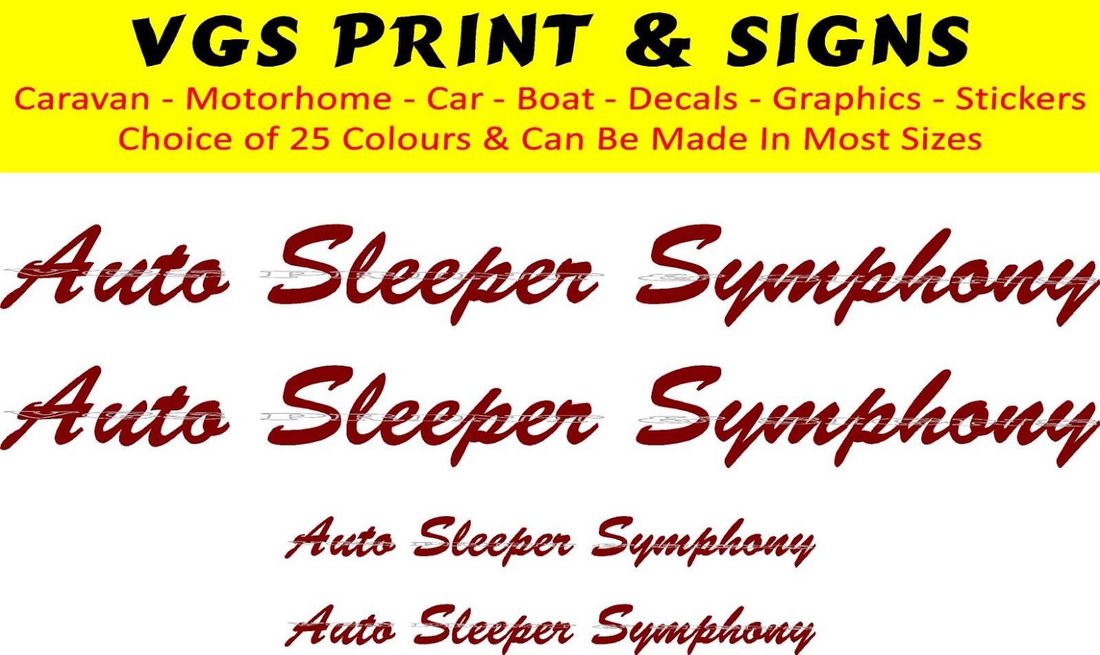 AUTO SLEEPER SYMPHONY 4 PIECE KIT DECALS STICKERS CHOICE OF COLOURS ...