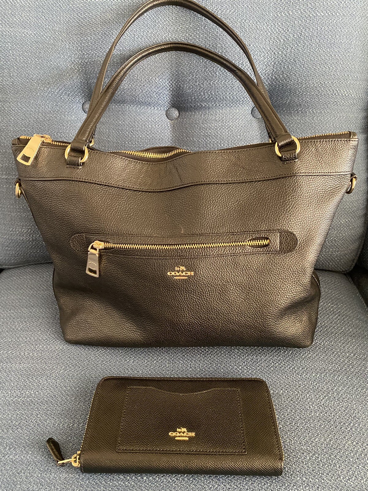 COACH "Tyler" Black Pebbled Leather Shoulder Tote Bag… - Gem