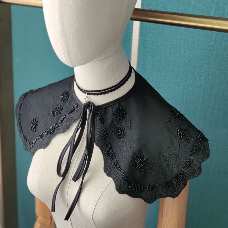 Women Fake Collar Shawl Wrap Beads Decor Floral Ruffled Detachable ...