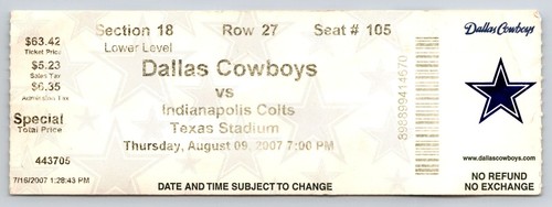 Dallas TX Dallas Cowboys Football Ticket Stub 2007 Defunct Texas ...