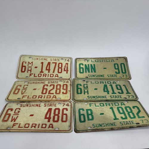 Vintage 6 Florida License Plates 3-1973 & 3-1974 Code 6 Palm Beach ...