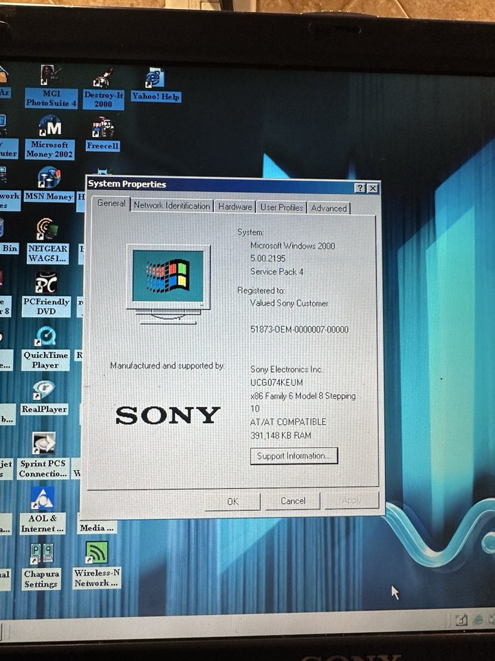 SONY VAIO PCG-621L Vintage Windows 2000 Laptop W/Dock PCGA-DSM5 WORKS ...