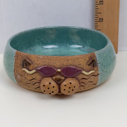 Mellow Mud Cat Bowl Water Food Vintage Studio Pottery Cool Brown Green ...