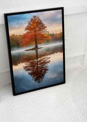 BEAUTIFUL AUTUMN TREES LAKE POSTER NATURE PRINT SCENIC AI ART SIZE A3 ...