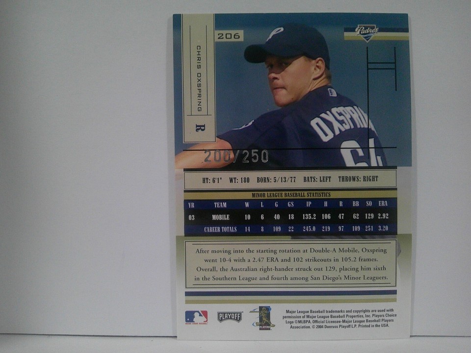 2004 Playoff Absolute Memorabilia /250 Chris Oxspring #206 Rookie Auto ...