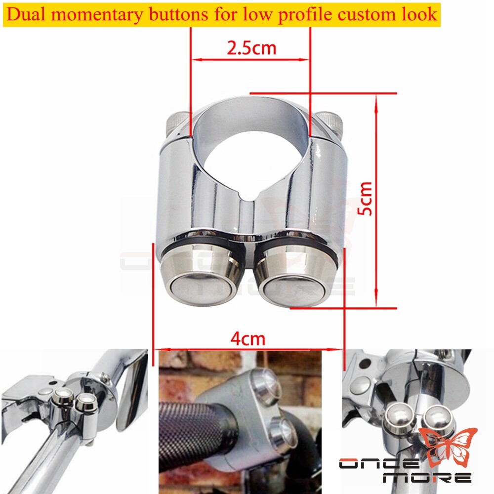 Chrome 25mm 1" Handlebar 2 Button Hand Control Momentary Switch For ...