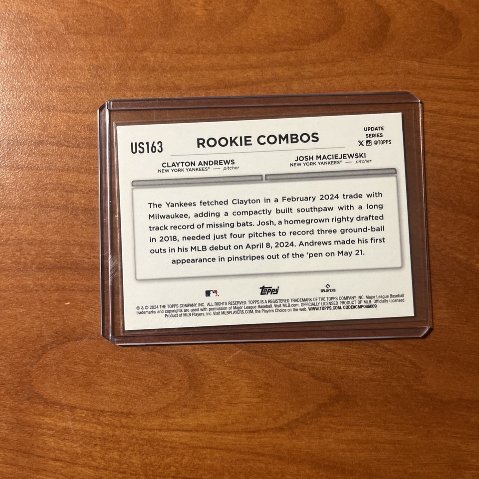 2024 Topps Update Clayton Andrews Josh Maciejewski YELLOW ROOKIE #US163 ...