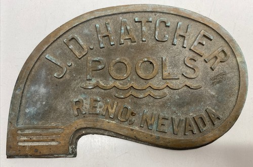 Vintage Bronze J.D. HATCHER POOLS ~ RENO NEVADA Advertising Plaque Sign ...