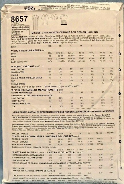 Simplicity 8657 Misses Caftan Uncut Sewing Pattern Size Xxs-xxl for ...