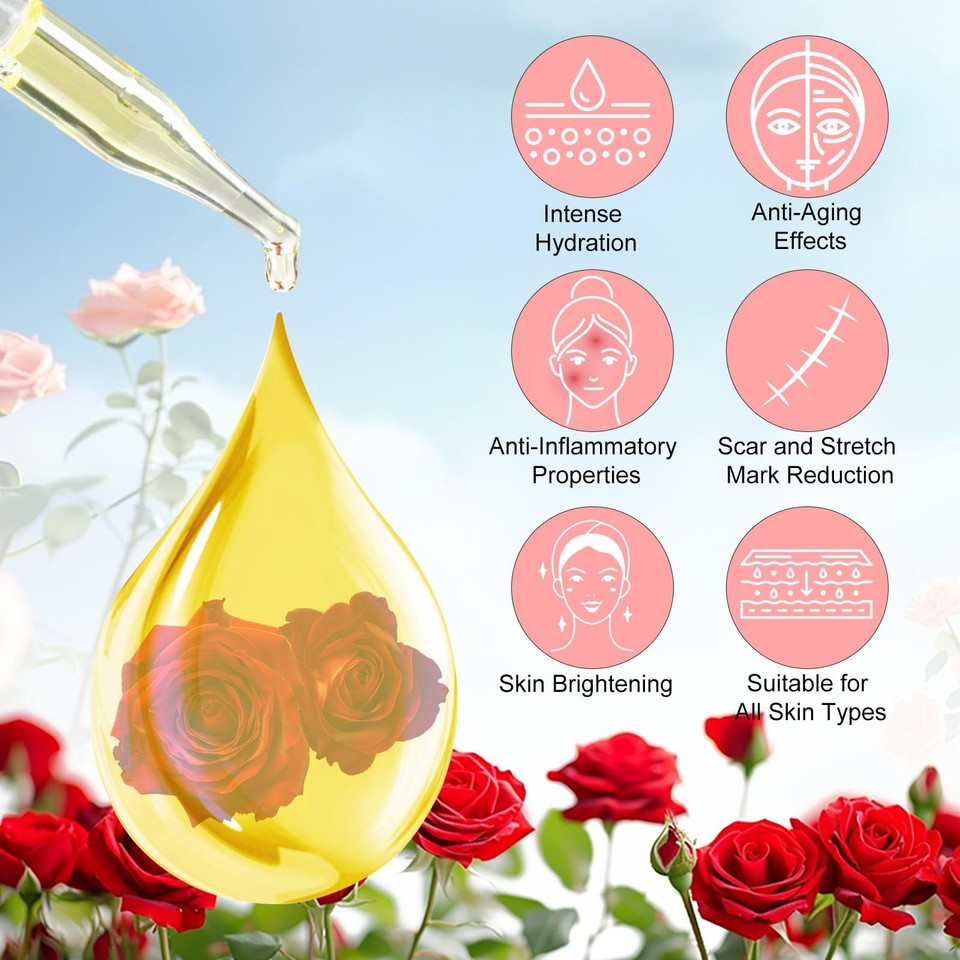 Rose & Vitamin E Oil for Face & Body, Hydrating, Anti-Wrinkles, Reduce ...