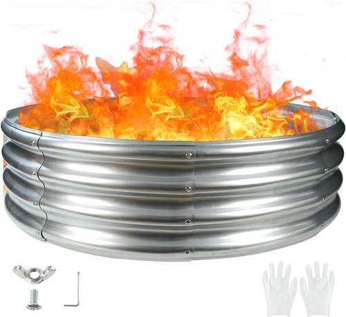 4FT Camping Bonfire Fire Ring Pit Large Round Galvanized Steel Fire Pit ...