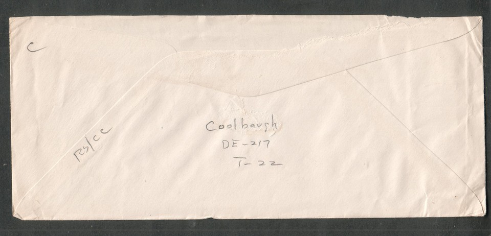 1944 WWII cover USS Coolbaugh DE 217 Solomons to US Navy Yard ...