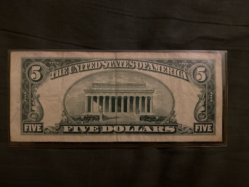 Vintage United States USA Faulty Alignment Error Note $5 Dollar 1950 B ...