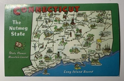 Chrome Connecticut Nutmeg State Postcard Map Unposted B293 | eBay