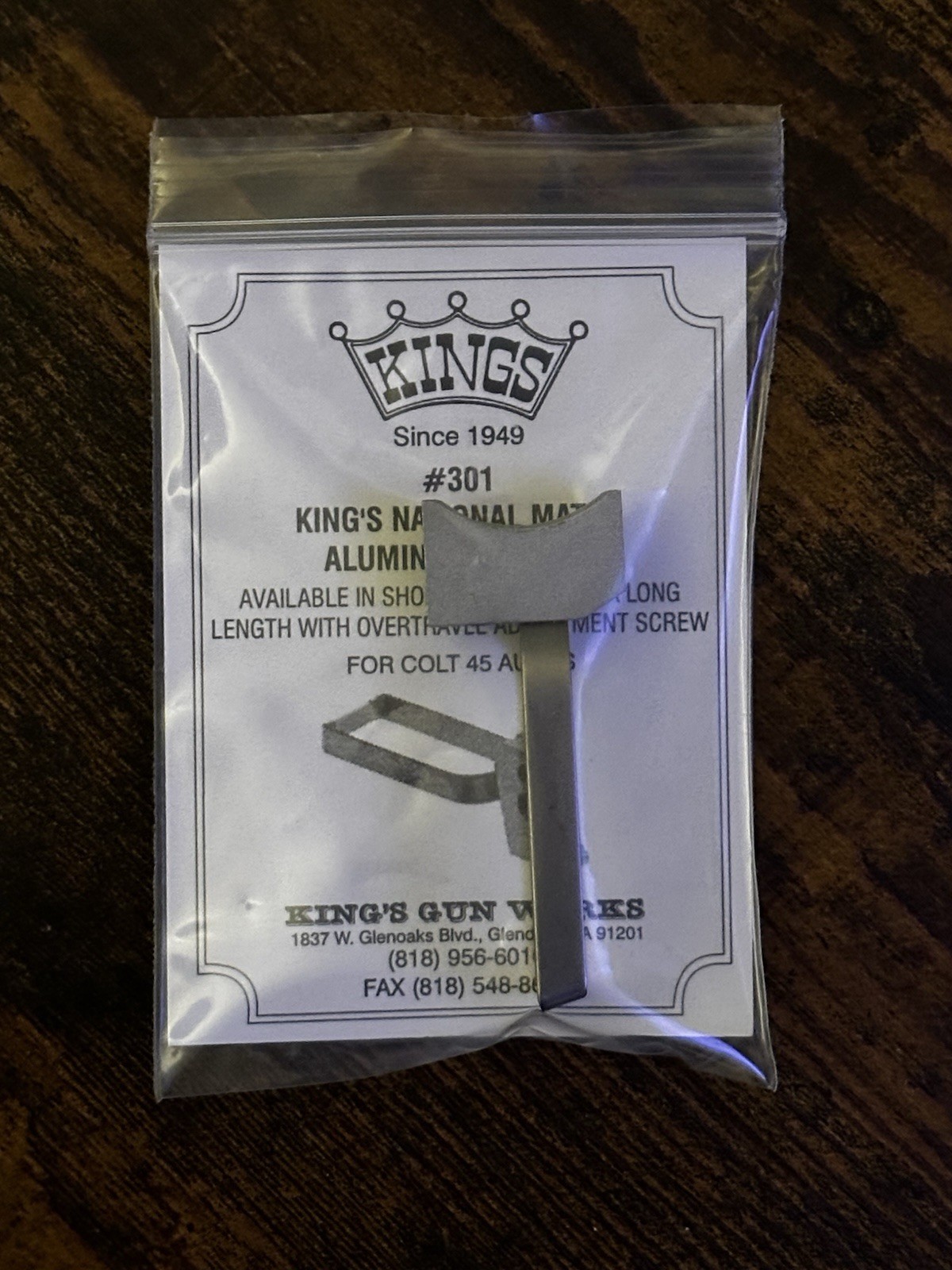 King's Gun Works 301 NM Aluminum Trigger Long Silver 1911 Colt NIP NOS ...