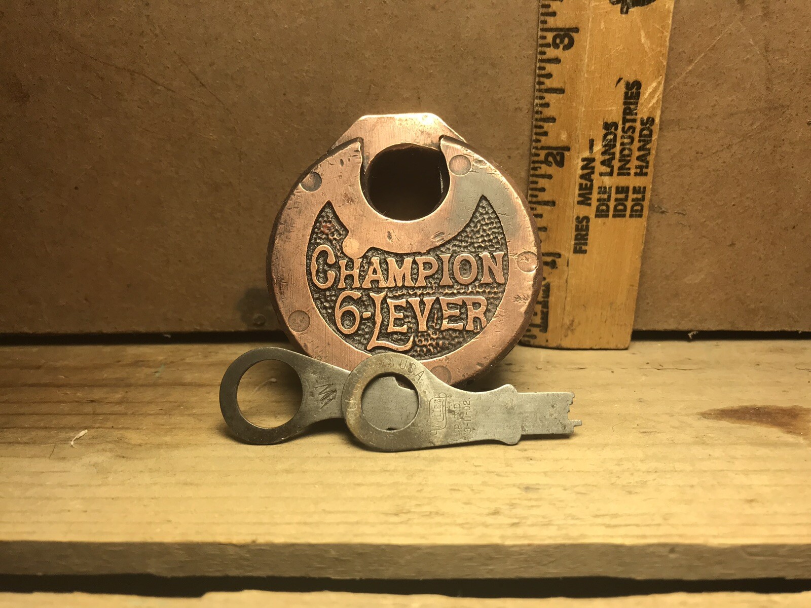 Champion 6 Lever Padlock Stunning Works 2 Keys Antique Bronze Copper ...