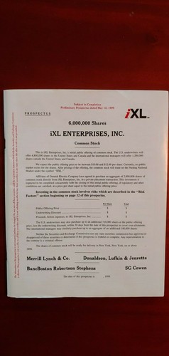 iXL Enterprises IPO prospectus. 1999. Dot-com roadkill. Rare, pristine ...