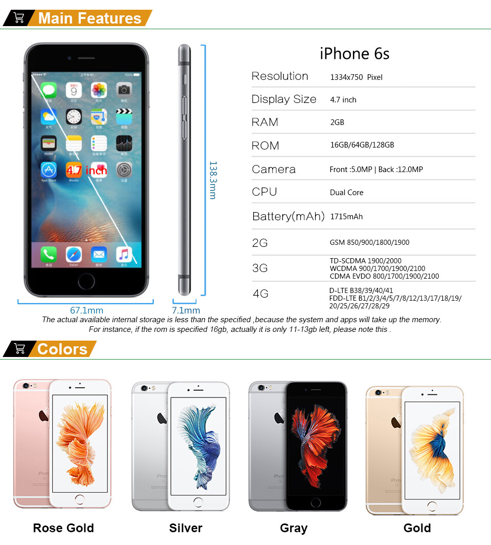 Apple iPhone 6s - 16GB - Gold (Unlocked) A1633 (CDMA + GSM) for sale ...