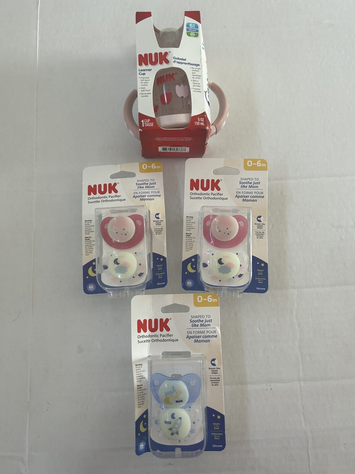 NUK LARGE LOT LEARNER CUP PACIFIERS 0-6 MONTHS 6 PLUS MONTHS NEW 7 ...