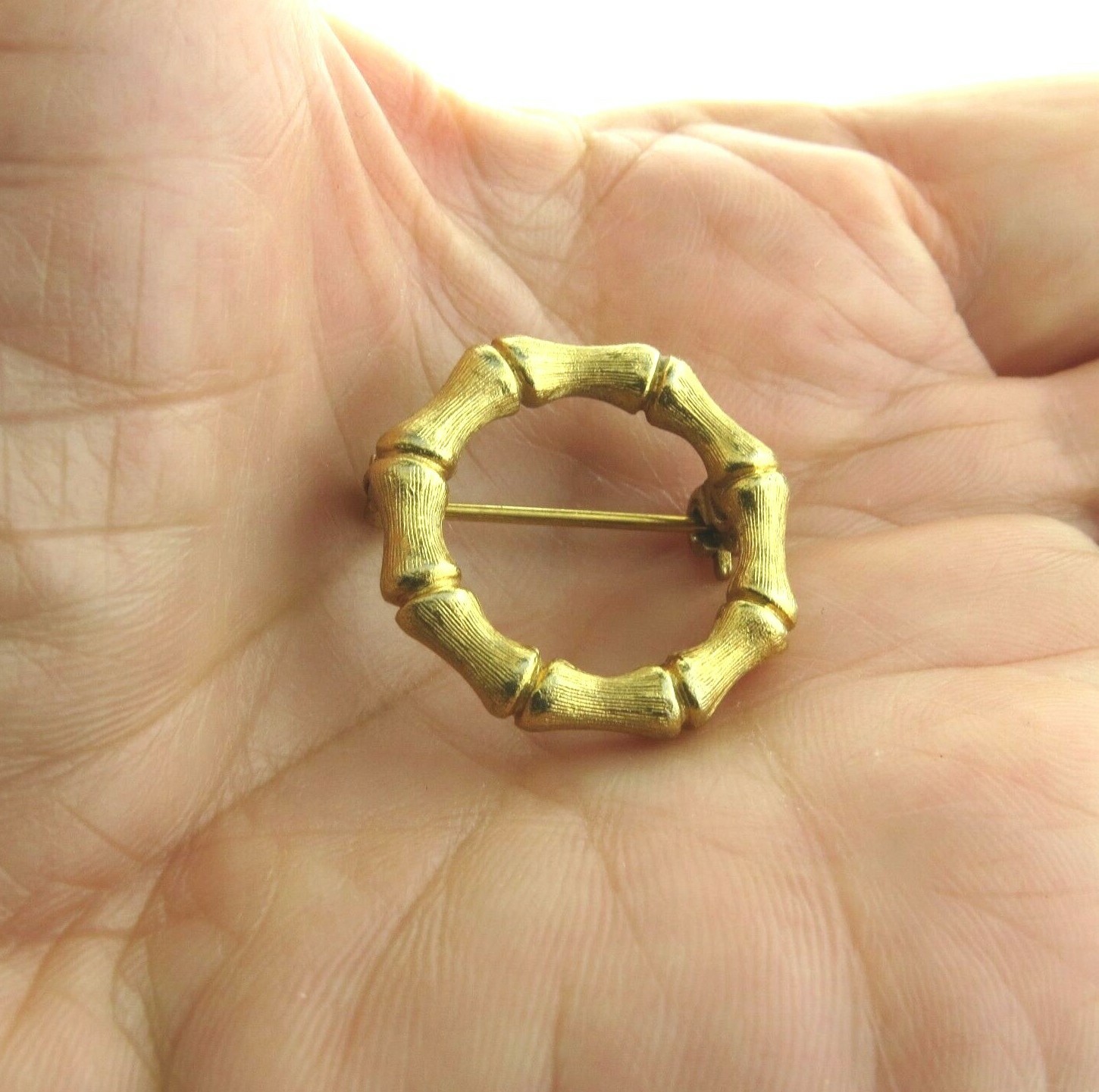 Vintage Bamboo Brooch Pin Gold Tone - Gem