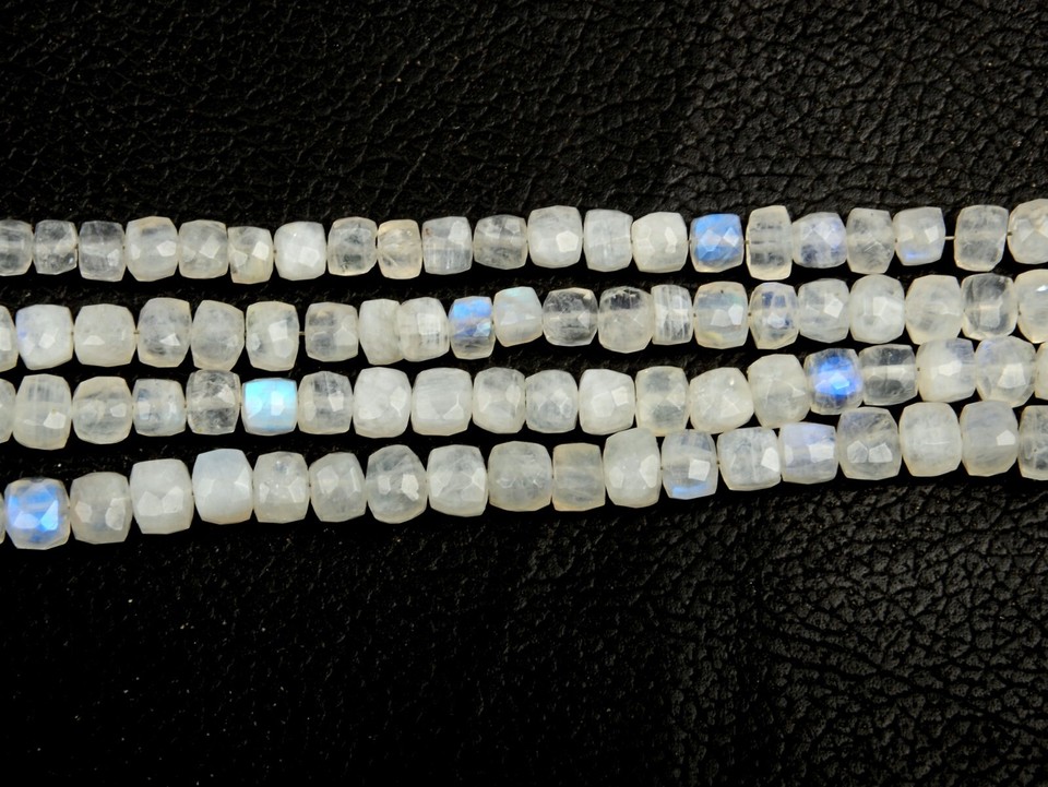 Natural Rainbow Moonstone 8 Inch Strand 5 MM Faceted Cube Shape ...