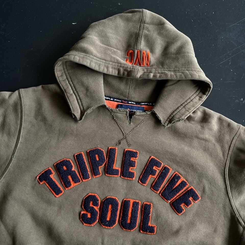 Triple 5 Soul Y2K Vtg M Olive Hoodie Sweatshirt Skate Embroidered Spell ...