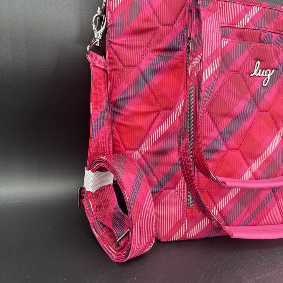 Lug Rally Medium Tote Bag w/ Crossbody Strap Berry Plaid Multiple ...