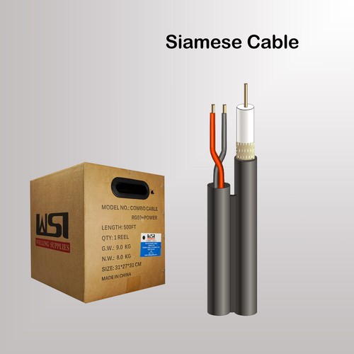 SIAMESE RG59 COAXIAL CABLE POWER VIDEO SECURITY CAMERA CABLE CCTV 20AWG ...