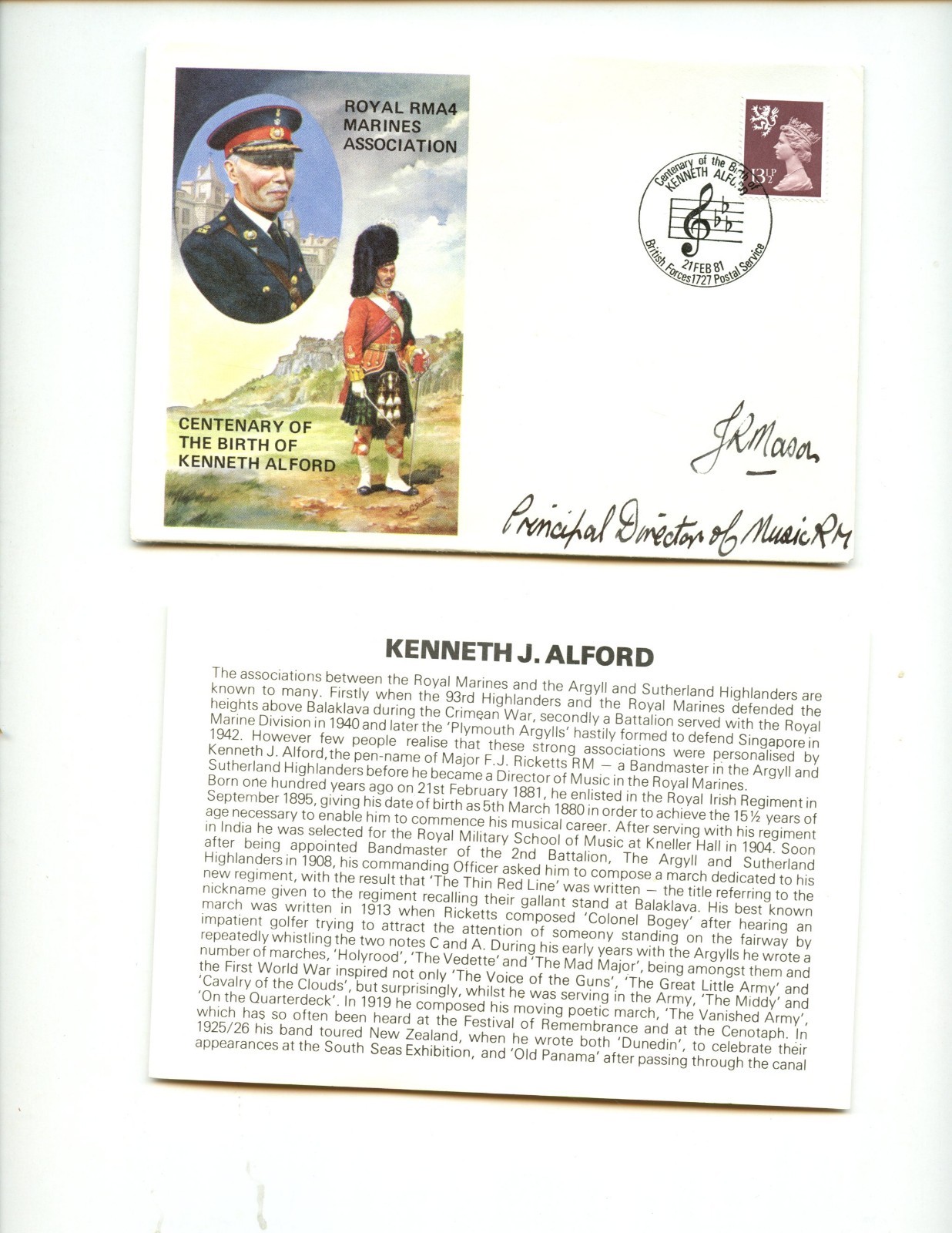 FDC RMA # 4 - Centenary of the birth of Kenneth Alford, Maj, RM Music ...