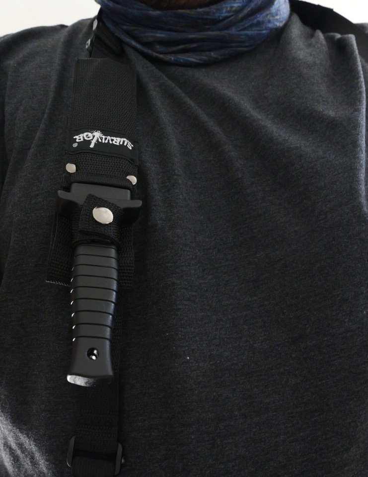 24cm Fixed Blade Shoulder Knife Stealth Black Extreme Tactical Black ...