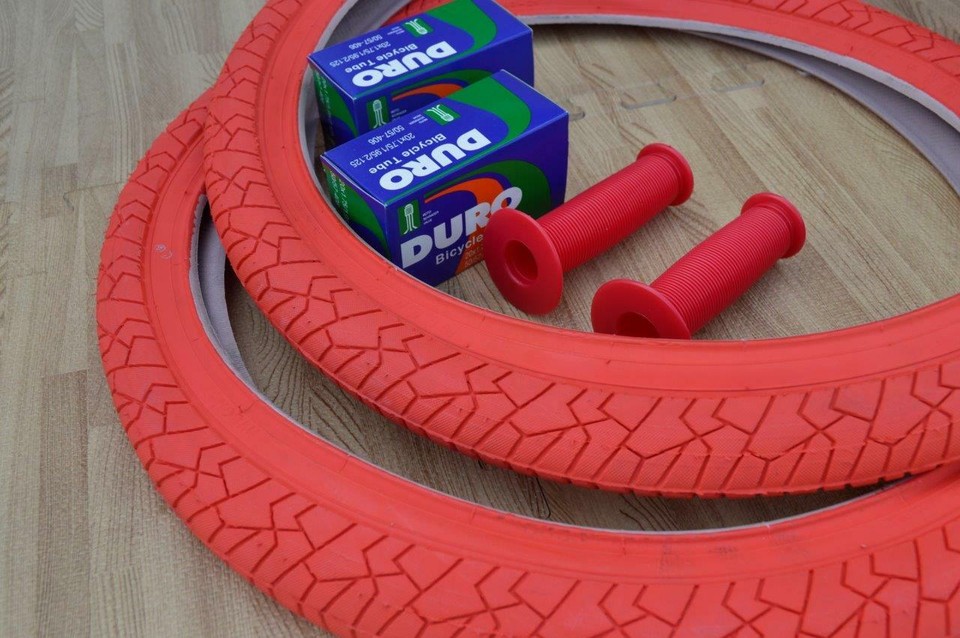 New PAIR of 20" BMX Bicycle Slick RED Street Tires & Tubes 20X1.95 ...