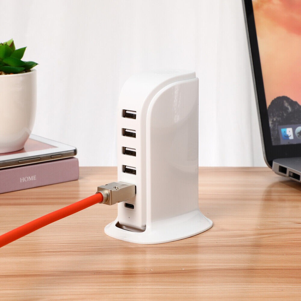6 USB with USB C Desktop Charger Rapid Tower Charging Station Main ...