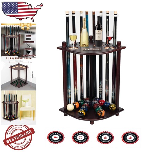 Space-Saving Solid Wood Pool Cue Rack - Stylish Corner Design for ...
