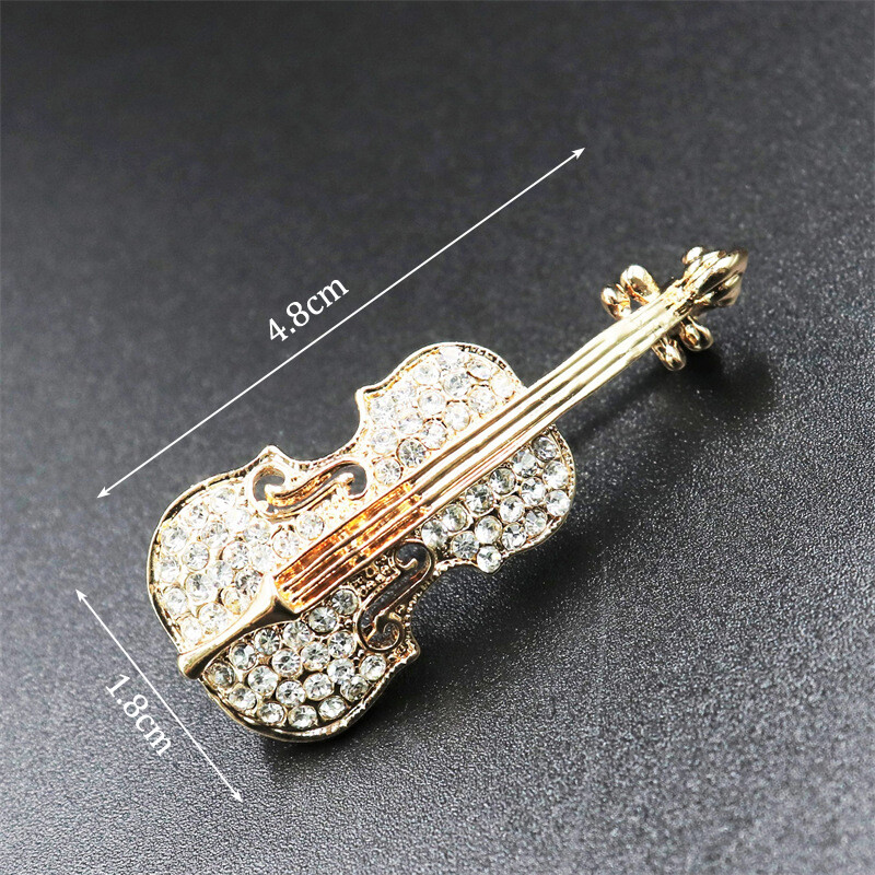 Fashion Violin Rhinestone Shiny Brooch For Women Clothing Accessories ...