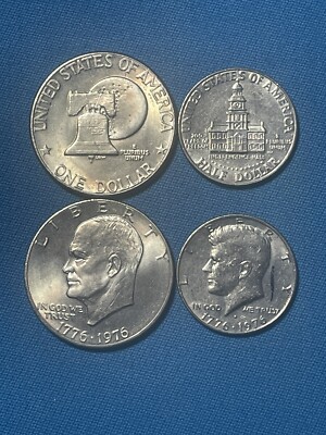 4 Bicentennial Coins Lot ~ 2 IKE “Silver Dollars” and 2 Kennedy Half ...