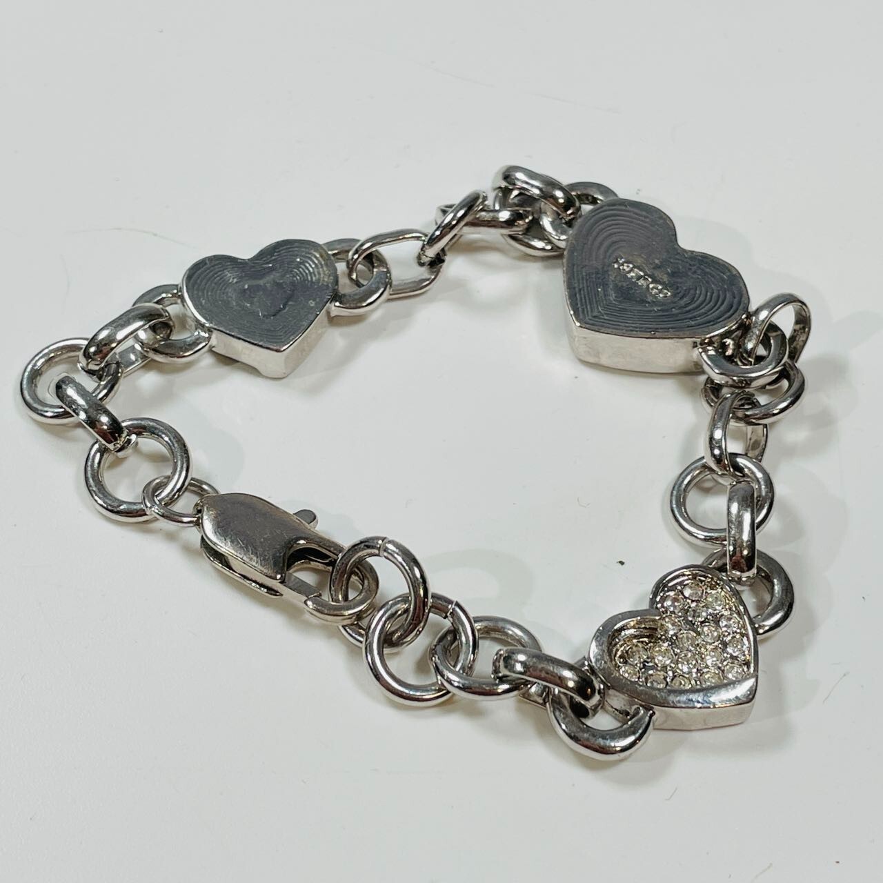 Vintage 1970s 18K RGP Bracelet Linked Heart Chain Sil… - Gem