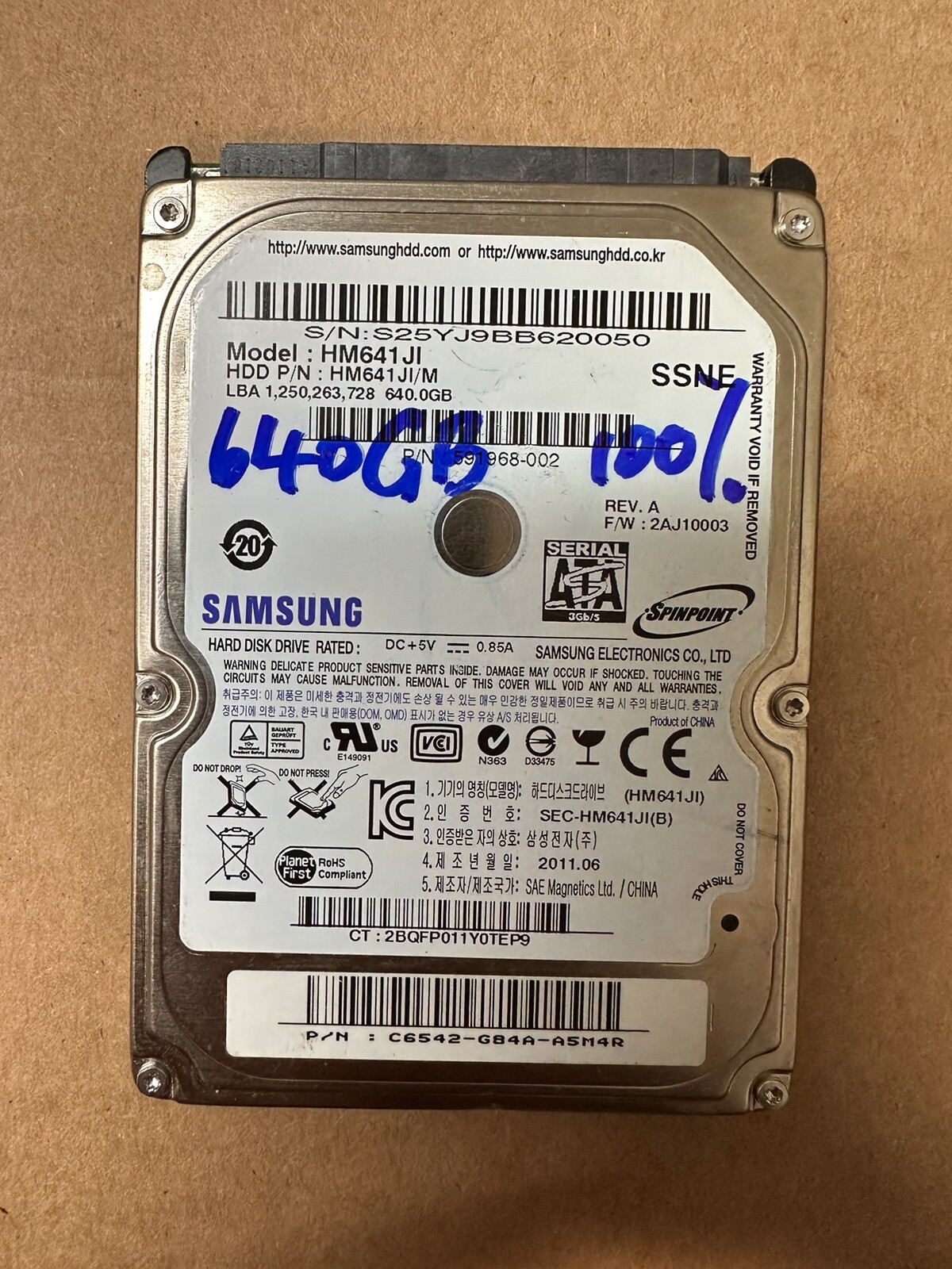 Samsung 2.5" 640GB Internal SATA Hard Disk Drive HM641JI 100% Health | eBay