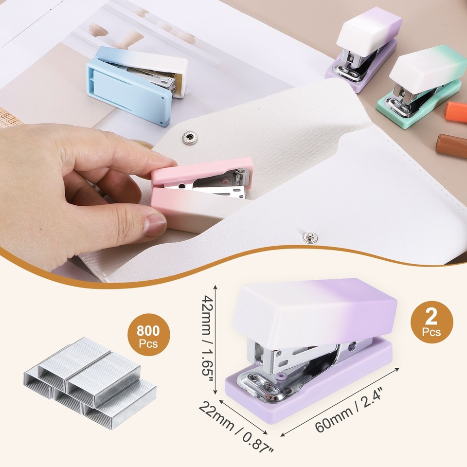 2 Pack Mini Stapler with Staples, Small Stapler Cute Portable, Purple ...