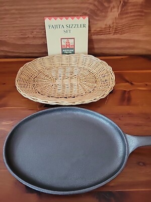 Cast Iron Fajita Plate Sizzler Set Pan and Wood Trivet Mexican Fiesta ...