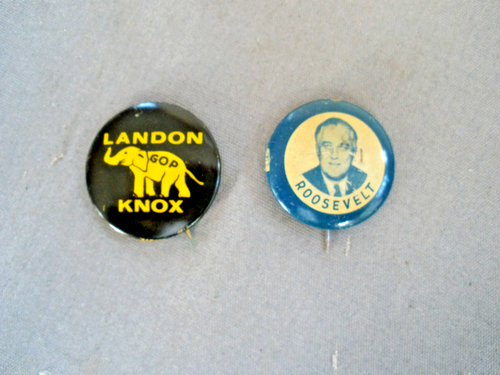 Lot of 2 Alf Landon & F.D. Roosevelt 1936 political campaign pinbacks ...