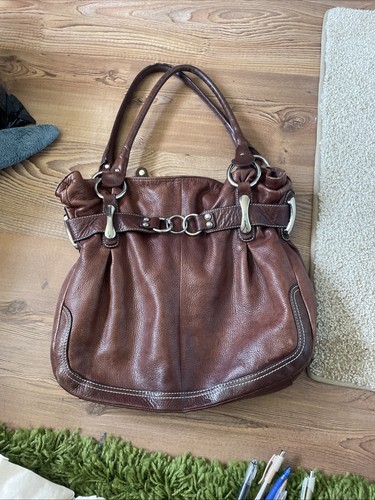 B. Makowsky Brown Leather Shoulder Bag With Silver Hardware & Leopard Print Line | eBay