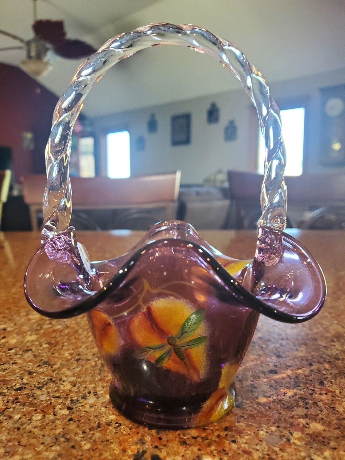 Fenton Aubergine Autumn Dragonfly Hand Painted Basket Special Order LE ...