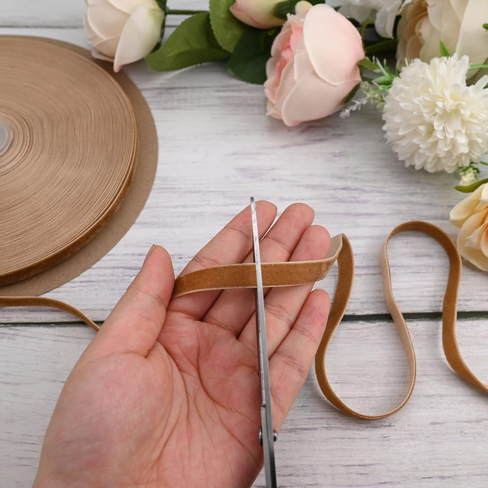 Vintage Khaki Velvet Ribbon, 3/8 Inch X 30Yds Single Face Velvet Ribbon ...