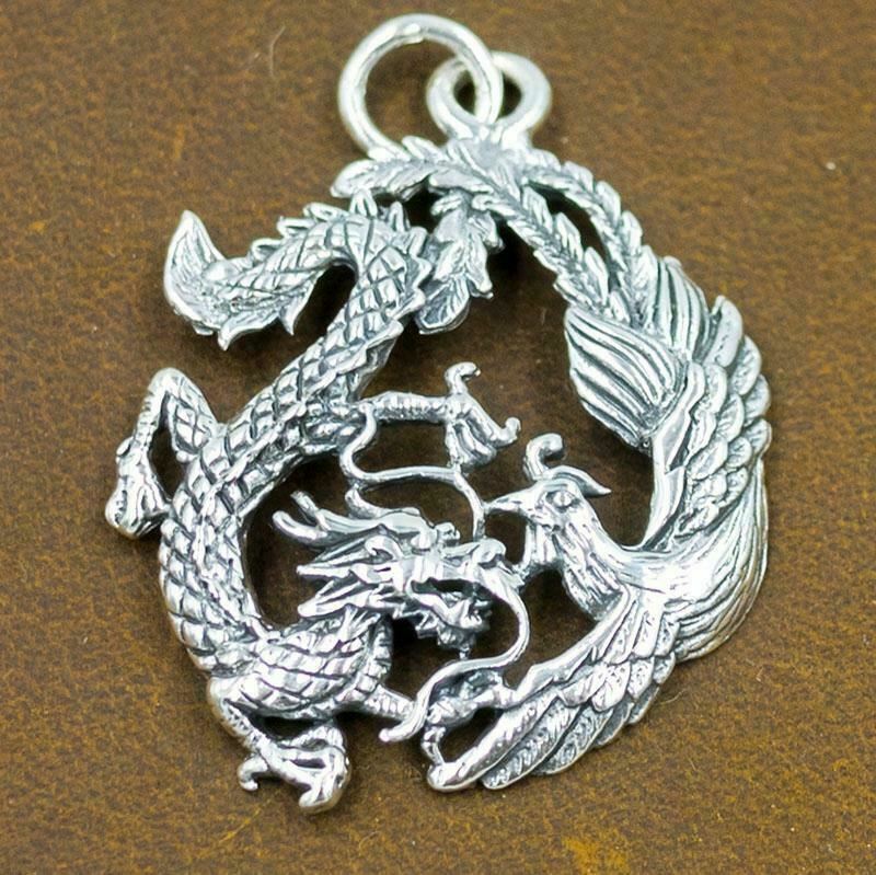 Dragon Phoenix Pendant Men Bone Yin Yang Ching Taoist Dragon Phoenix