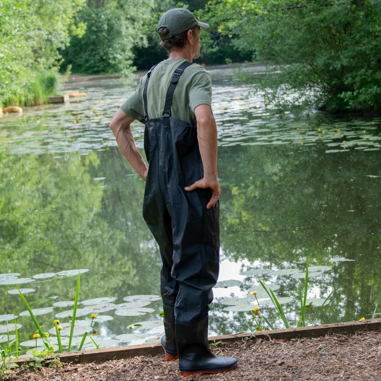 Mens Chest Waders & Boots Waterproof PVC Black Flood Carp Fly Fishing ...