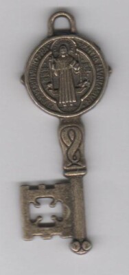 Large Sculpted Brasstone St. Benedict Key Religious Medal | eBay
