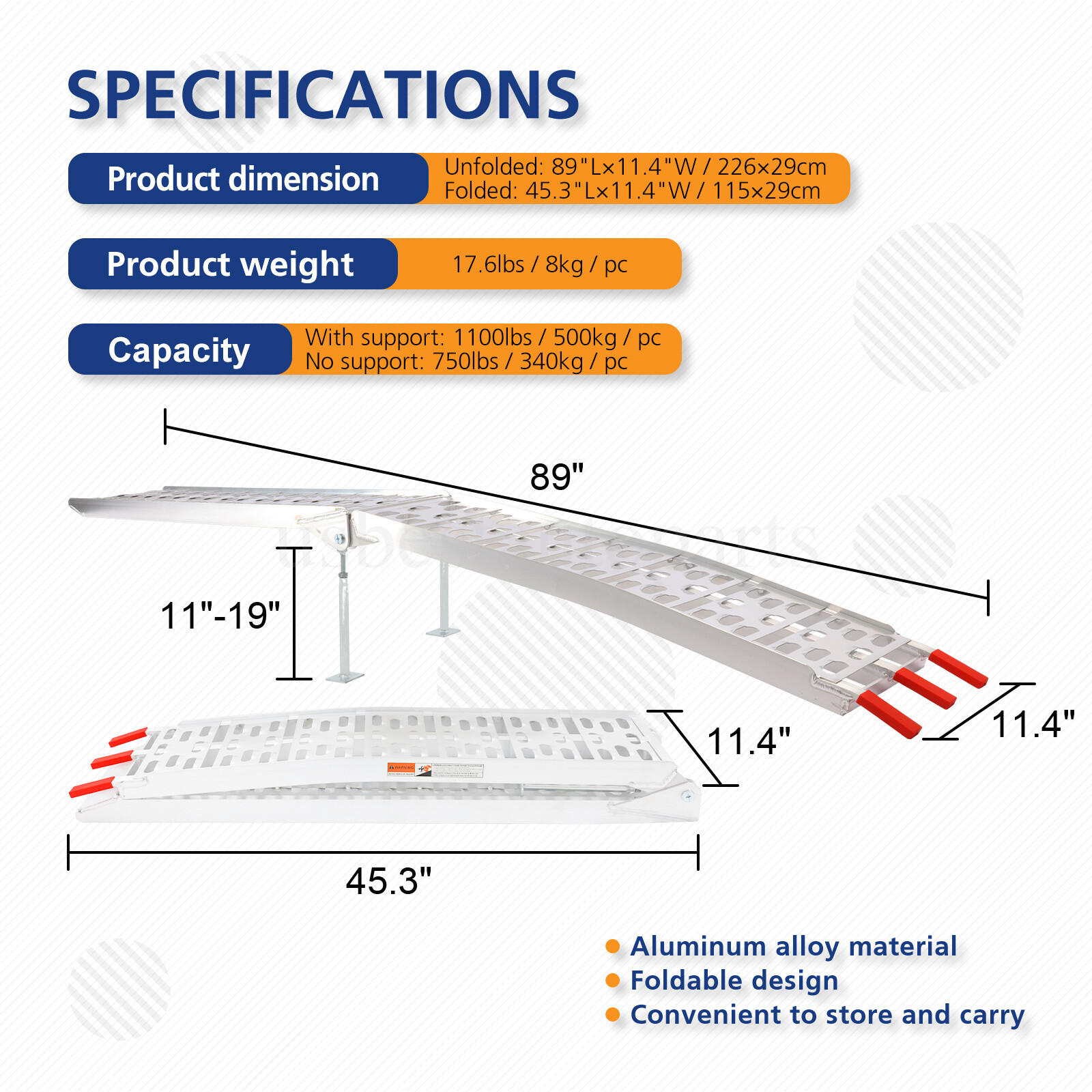 2200lb Aluminum Loading Ramp Arched For Motorcycle ATV/UTV Truck Lawn W ...