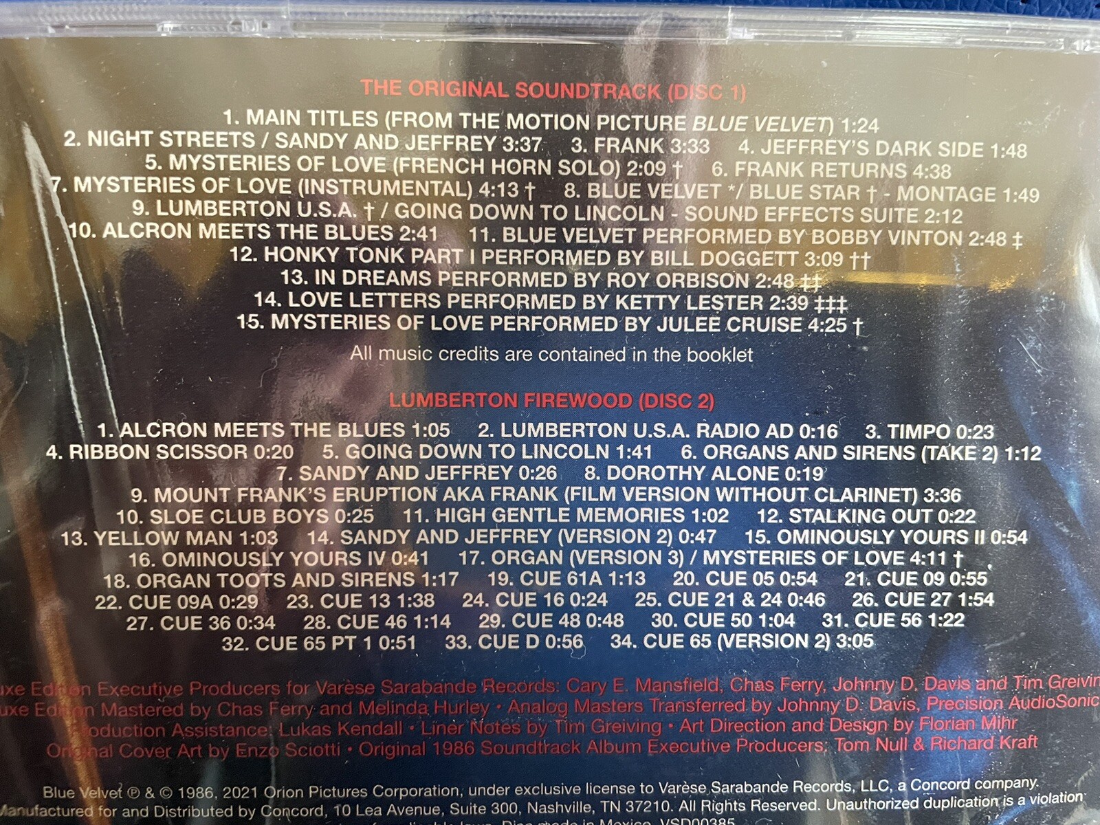 LIMITED BLUE VELVET SOUNDTRACK OST ANGELO BADALAMENTI DELUXE EDITION 2 ...